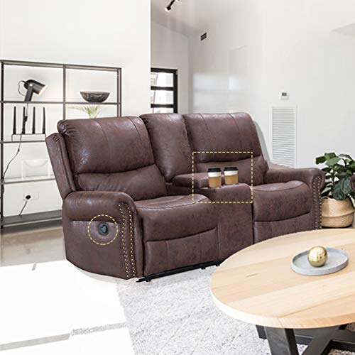 BestMassage Recliner Sofa Reclining Couch Sofa Palomino Fabric Home Theater Seating Manual Recliner Motion for Living Room (Love seat)