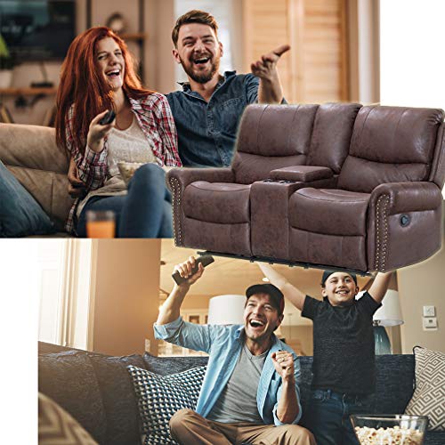 BestMassage Recliner Sofa Reclining Couch Sofa Palomino Fabric Home Theater Seating Manual Recliner Motion for Living Room (Love seat)