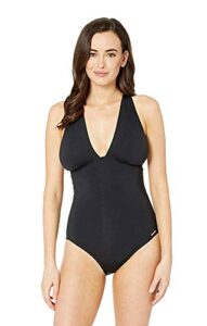 michael kors urban gypsy high neck shirred cross front one-piece black 8