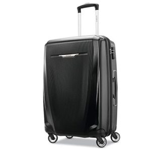 samsonite winfield 3 dlx hardside expandable luggage with spinners, checked-medium 25-inch, black