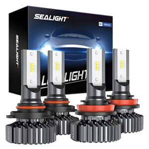 sealight 9005/hb3 h11/h9/h8 led bulbs combo, super bright cool white, plug and play, pack of 4