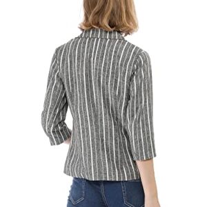 Allegra K Women's Striped 3/4 Sleeves Open Front Notched Lapel Blazer M Black