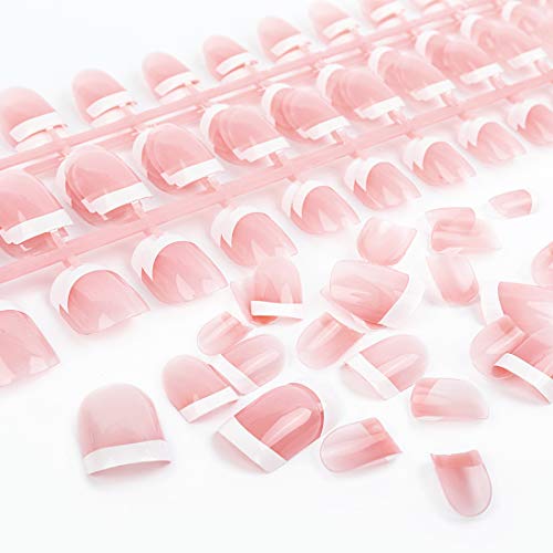 Yokilly Natural French Acrylic False Nails Kit Including 12 Different Size Short Press on False Nails,Pink White Nails Tips Sets with Nail Glue Stickers,Files and Stick (120 Pcs)