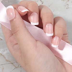 Yokilly Natural French Acrylic False Nails Kit Including 12 Different Size Short Press on False Nails,Pink White Nails Tips Sets with Nail Glue Stickers,Files and Stick (120 Pcs)