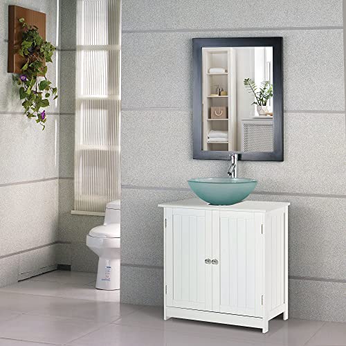 HOMCOM Under Sink Bathroom Cabinet with 2 Doors and Shelf, Pedestal Sink Bathroom Vanity Furniture, White