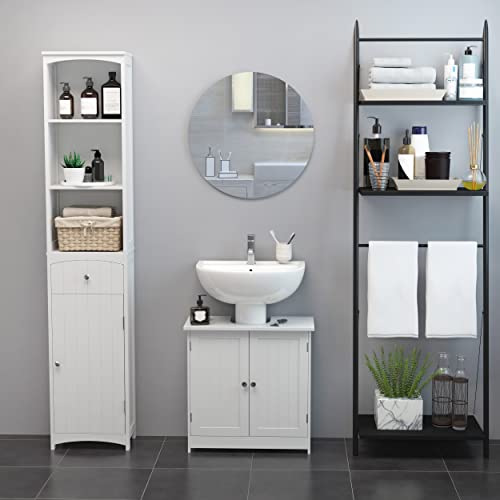 HOMCOM Under Sink Bathroom Cabinet with 2 Doors and Shelf, Pedestal Sink Bathroom Vanity Furniture, White