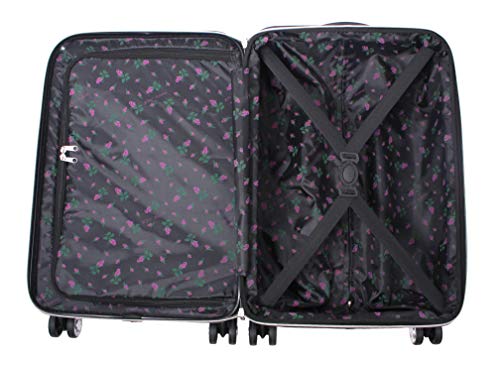 Betsey Johnson Designer Luggage Collection - Expandable 3 Piece Hardside Lightweight Spinner Suitcase Set (Stripe Roses)