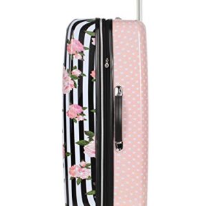 Betsey Johnson Designer Luggage Collection - Expandable 3 Piece Hardside Lightweight Spinner Suitcase Set (Stripe Roses)