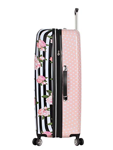 Betsey Johnson Designer Luggage Collection - Expandable 3 Piece Hardside Lightweight Spinner Suitcase Set (Stripe Roses)