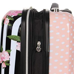 Betsey Johnson Designer Luggage Collection - Expandable 3 Piece Hardside Lightweight Spinner Suitcase Set (Stripe Roses)