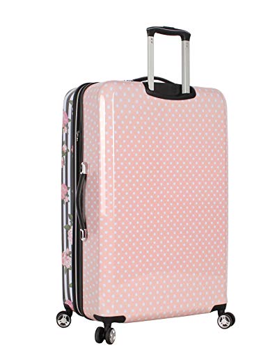 Betsey Johnson Designer Luggage Collection - Expandable 3 Piece Hardside Lightweight Spinner Suitcase Set (Stripe Roses)