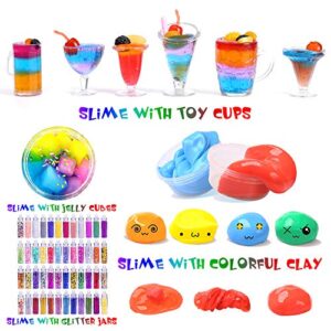 Slime Supplies Kit, 135 Pack Slime Making Kit 30 Crystal Slime, Glitter Jars, Charms, Sugar Paper, Foam Beads, Fishbowl Beads, Toy Cups, Slices, Air Dry Clay and Tools for Kids Girls by WINLIP