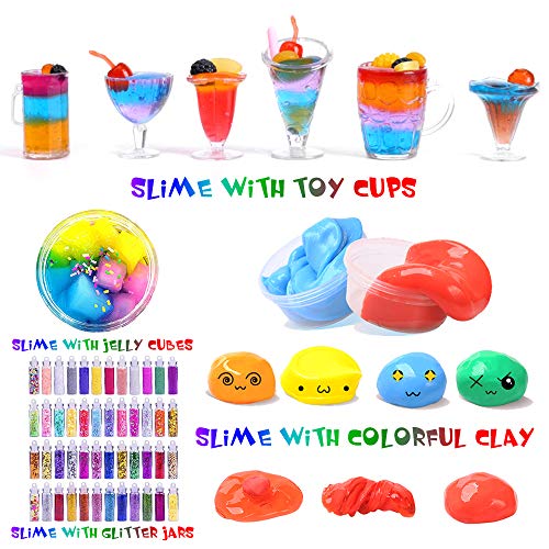 Slime Supplies Kit, 135 Pack Slime Making Kit 30 Crystal Slime, Glitter Jars, Charms, Sugar Paper, Foam Beads, Fishbowl Beads, Toy Cups, Slices, Air Dry Clay and Tools for Kids Girls by WINLIP