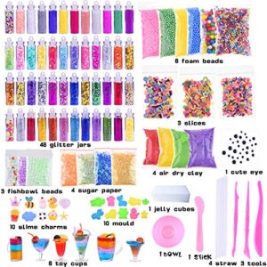 Slime Supplies Kit, 135 Pack Slime Making Kit 30 Crystal Slime, Glitter Jars, Charms, Sugar Paper, Foam Beads, Fishbowl Beads, Toy Cups, Slices, Air Dry Clay and Tools for Kids Girls by WINLIP