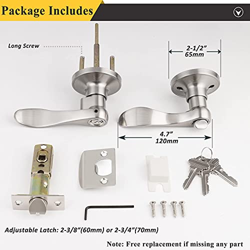 Probrico (4 Pack Wave Style Keyed Alike Entry Levers, Keyed Reversible Door Handles with Lock and Same Keys, Exterior Interior Entry Locks in Satin Nickel Finish