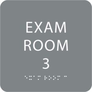 ada central signs - 6" x6" exam room 3 sign - ada compliant tactile graphics grade 2 braille text acrylic wall signs - educational institution directional assistance test center door sign for schools