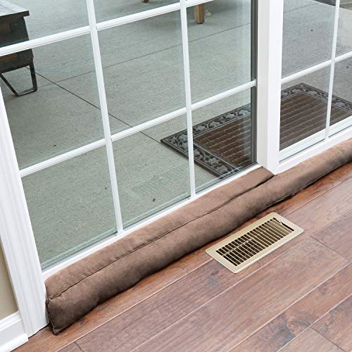 HOME DISTRICT Sliding Door Draft Stopper - Glass Door Draft Blocker, Patio Under Door Draft Stopper, Door Air Blocker Draft Dodger 69 1/2" L - Light Brown