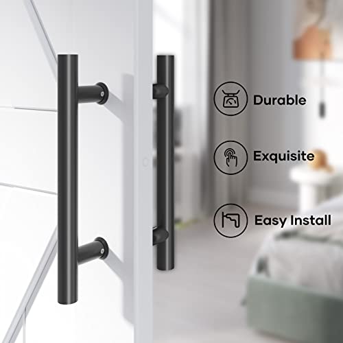 EaseLife 12" Push Pull Door Handle,Double Sided H Shape Sliding Door Handle,Matte Black,Stainless Steel,Fit for Glass Door Wooden Door