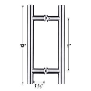 EaseLife 12" Stainless Steel Double Sided Push Pull Door Handle,H Shape Sliding Door Handle,Brushed,Fit for Glass Door Wooden Door