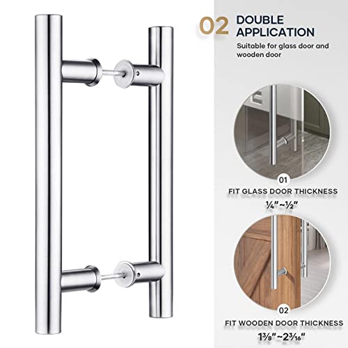 EaseLife 12" Stainless Steel Double Sided Push Pull Door Handle,H Shape Sliding Door Handle,Brushed,Fit for Glass Door Wooden Door