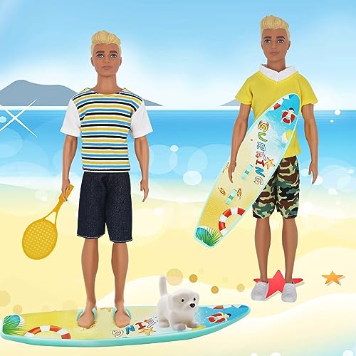 EuTengHao 25Pcs Doll Clothes and Accessories for 12 Inch Boy Dolls Includes 16 Different Wear Clothes Shirt Jeans Pants Shoes for 12'' Boyfriend Doll with Dog,2 Tennis Racket,Violin and Surfboard