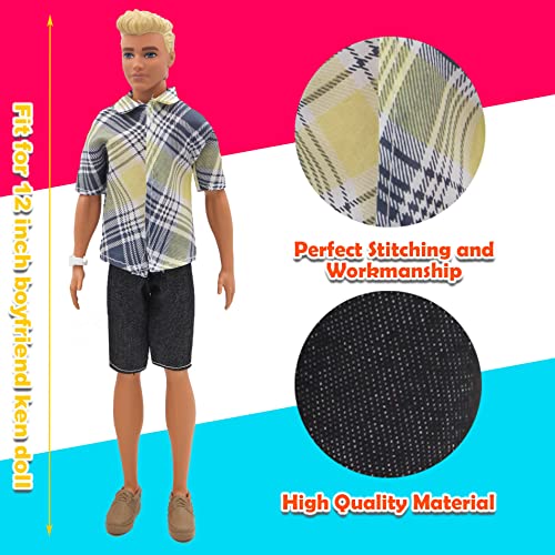 EuTengHao 25Pcs Doll Clothes and Accessories for 12 Inch Boy Dolls Includes 16 Different Wear Clothes Shirt Jeans Pants Shoes for 12'' Boyfriend Doll with Dog,2 Tennis Racket,Violin and Surfboard