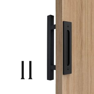 orgerphy 12 inch black square shape barn door pull handle set| heavy duty solid steel gate handle | for barn door gates garages sheds