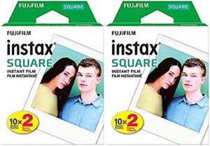 fujifilm 2 pack instax square instant color film, twin pack - 20 exposures (40 total), white frame