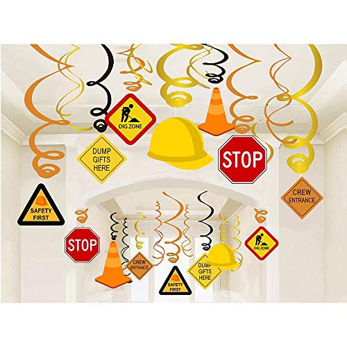 30Ct Construction Signs Hanging Swirl Decorations - Dig Zone Stop Crew Entrance Safety First Dump Gifts Here Helmet Roadblock Construction