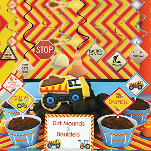 30Ct Construction Signs Hanging Swirl Decorations - Dig Zone Stop Crew Entrance Safety First Dump Gifts Here Helmet Roadblock Construction