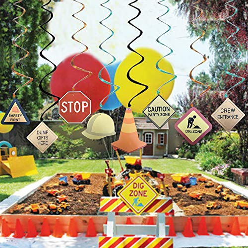 30Ct Construction Signs Hanging Swirl Decorations - Dig Zone Stop Crew Entrance Safety First Dump Gifts Here Helmet Roadblock Construction