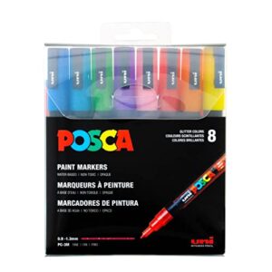 posca acrylic paint marker set, 8 color fine glitter, pc-3m (pc3mgl8)