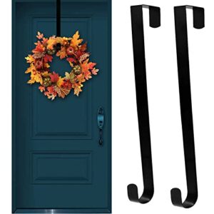 esfun 2 pack 15" black wreath hanger for front door, metal wreath hooks holder over the door wreath hanger for hanging christmas decorations xmas decor