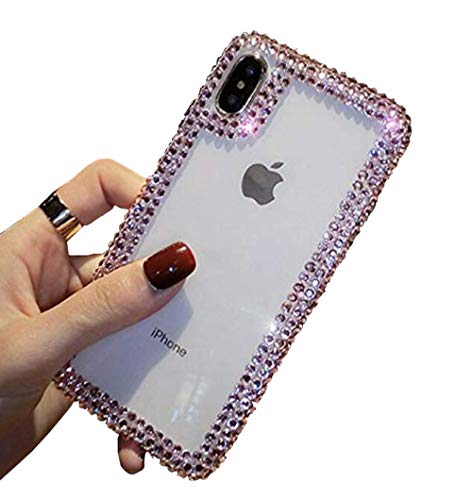 Jesiya for iPhone 8 Plus/iPhone 7 Plus Case 3D Glitter Sparkle Bling Case Luxury Shiny Crystal Rhinestone Diamond Bumper Clear Protective Case Cover for iPhone 8 Plus/iPhone 7 Plus Pink