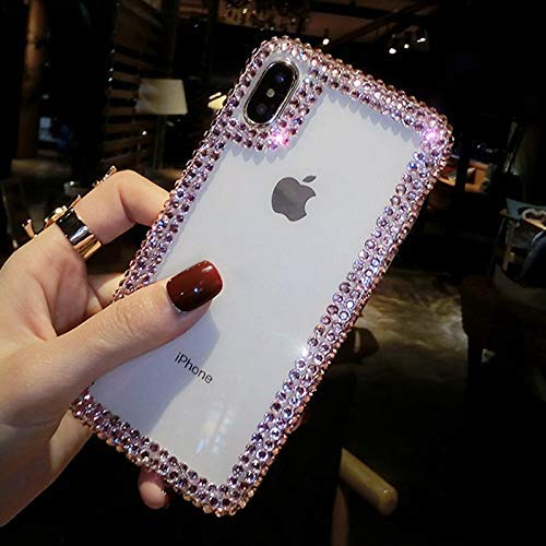 Jesiya for iPhone 8 Plus/iPhone 7 Plus Case 3D Glitter Sparkle Bling Case Luxury Shiny Crystal Rhinestone Diamond Bumper Clear Protective Case Cover for iPhone 8 Plus/iPhone 7 Plus Pink