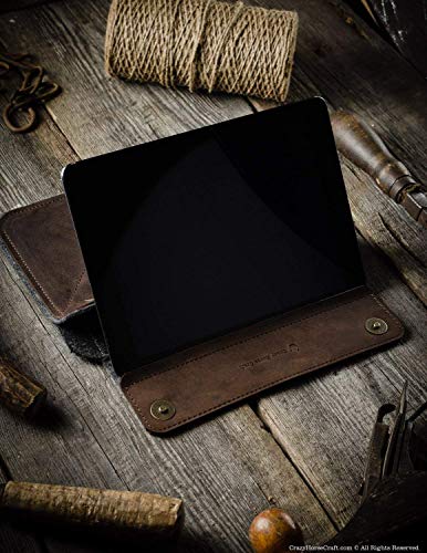 iPad Pro 12.9 inch leather case | Wood Brown, iPad Pro 11 cover, 10.2 inch sleeve, 100% wool felt, pencil holder handmade Crazy Horse leather tablet bag, NEW 2020 iPad Air 10.9 inch, Crazy Horse Craft