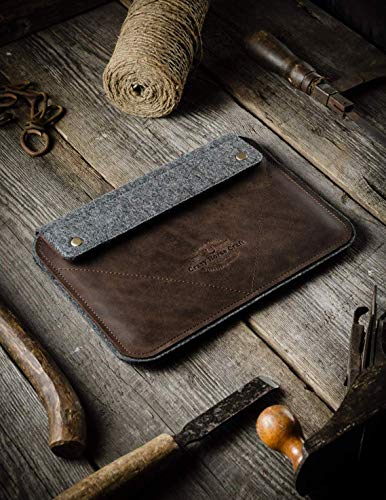 iPad Pro 12.9 inch leather case | Wood Brown, iPad Pro 11 cover, 10.2 inch sleeve, 100% wool felt, pencil holder handmade Crazy Horse leather tablet bag, NEW 2020 iPad Air 10.9 inch, Crazy Horse Craft