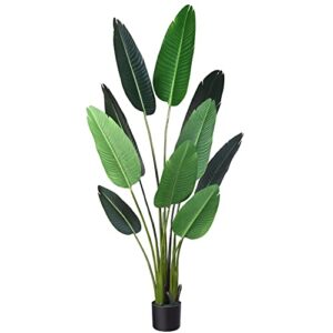 fopamtri artificial bird of paradise plant fake tropical palm tree for indoor outdoor, perfect faux plants for home garden office store decoration, 5 feet-1 pack