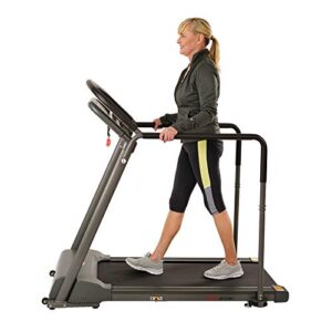 sunny health & fitness walking treadmill with low wide deck and multi-grip handrails for balance, 295 lb max weight - sf-t7857, gray