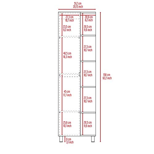 TUHOME Urano Linen Storage Cabinet Organizer with Swinging Hinge Door and 9 Shelves for Bathroom Bedroom Kitchen or Garage, White