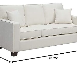 OSP Home Furnishings Russell 3 Seater Sofa with 2 Pillows and Coffee Finished Legs, Ivory