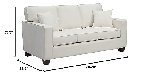 OSP Home Furnishings Russell 3 Seater Sofa with 2 Pillows and Coffee Finished Legs, Ivory