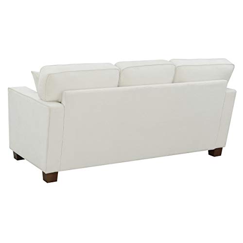 OSP Home Furnishings Russell 3 Seater Sofa with 2 Pillows and Coffee Finished Legs, Ivory