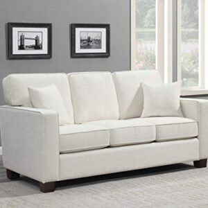 OSP Home Furnishings Russell 3 Seater Sofa with 2 Pillows and Coffee Finished Legs, Ivory