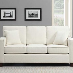 OSP Home Furnishings Russell 3 Seater Sofa with 2 Pillows and Coffee Finished Legs, Ivory