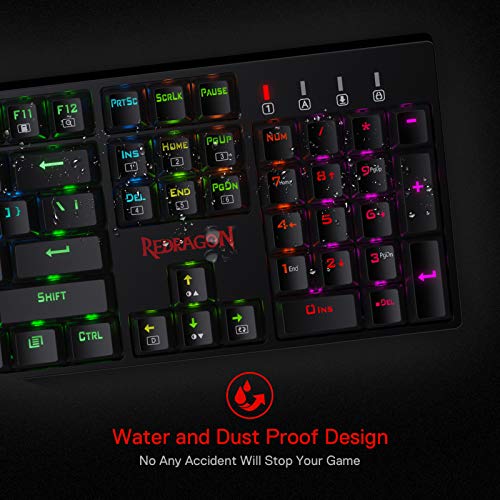 Redragon K582 SURARA RGB LED Backlit Mechanical Gaming Keyboard with 104 Keys-Linear and Quiet-Red Switches