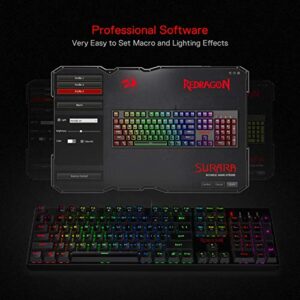 Redragon K582 SURARA RGB LED Backlit Mechanical Gaming Keyboard with 104 Keys-Linear and Quiet-Red Switches