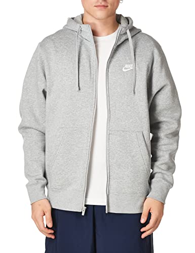 Nike Men's Sportswear Club Fleece Full Zip Hoodie, Fleece Zip-Up Hoodie Men, Dark Grey Heather/Mattelic Silver/White, XL