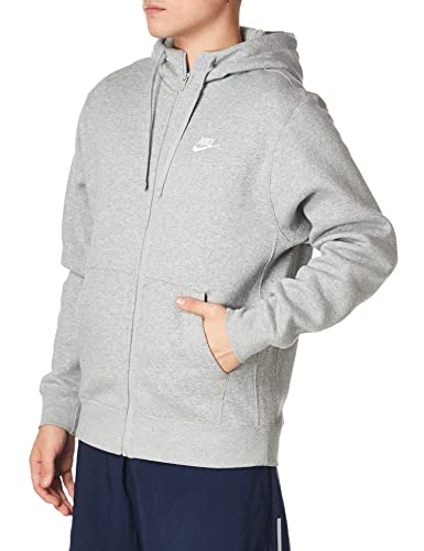 Nike Men's Sportswear Club Fleece Full Zip Hoodie, Fleece Zip-Up Hoodie Men, Dark Grey Heather/Mattelic Silver/White, XL