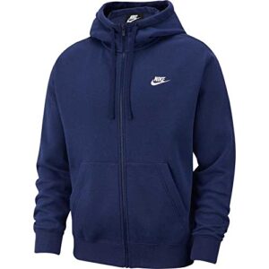 nike men's sportswear club fleece full zip hoodie, fleece zip-up hoodie men, midnight navy/midnight navy/white, 3xl